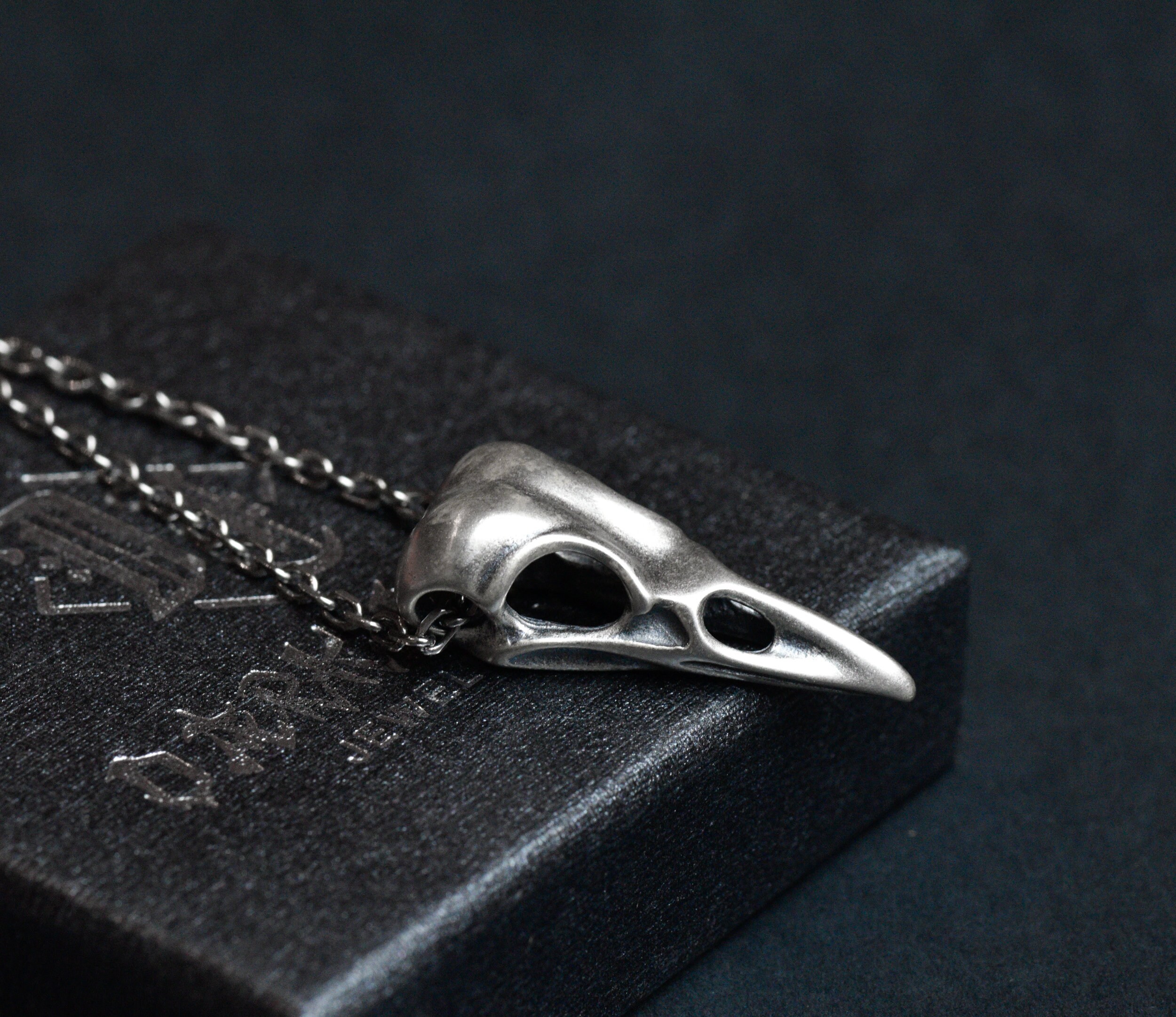 Sterling Silver Raven Skull Necklace Bird Skull Pendant - Etsy