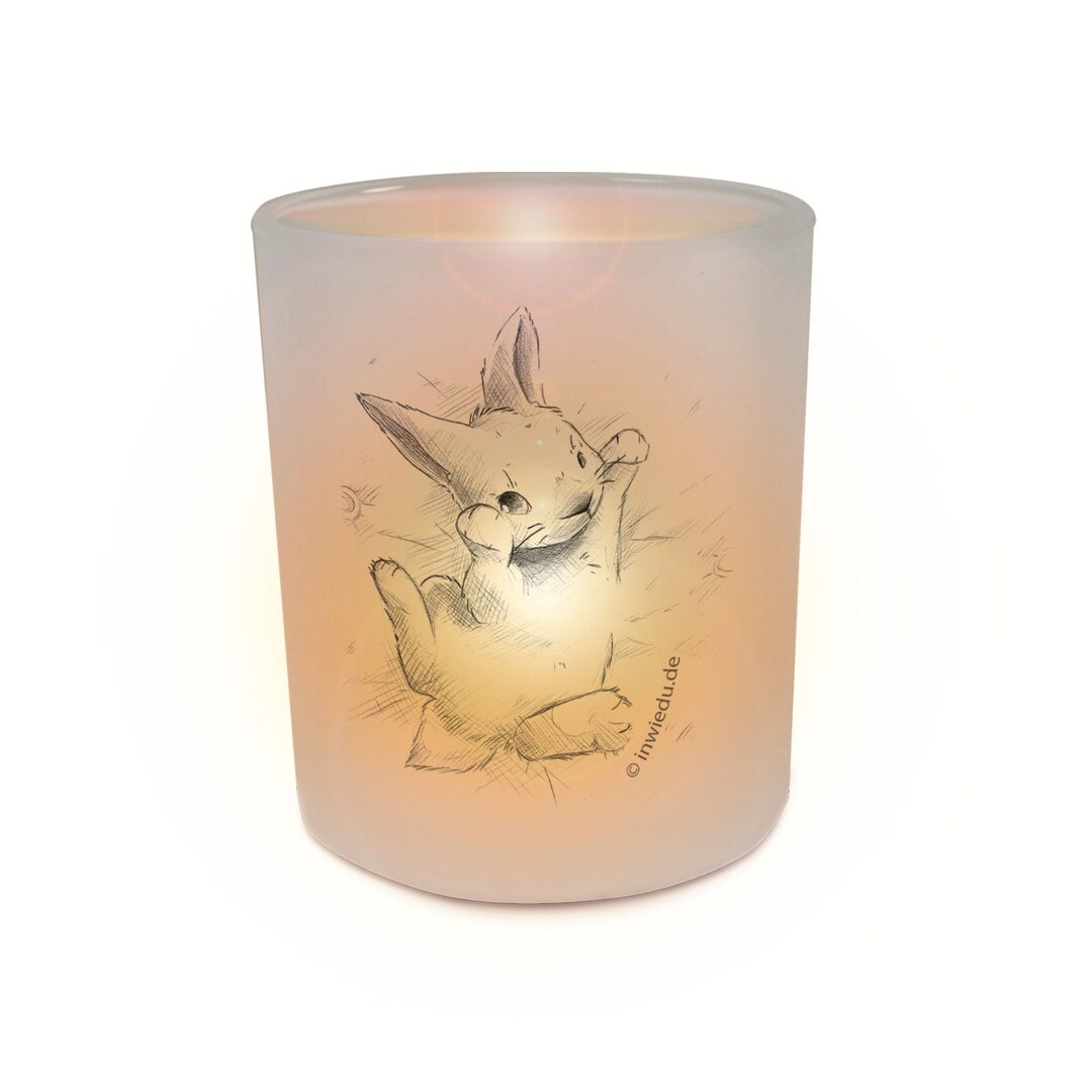 Lantern Tealight Holder Line Drawing Rabbit Glass White Satin Gift ...