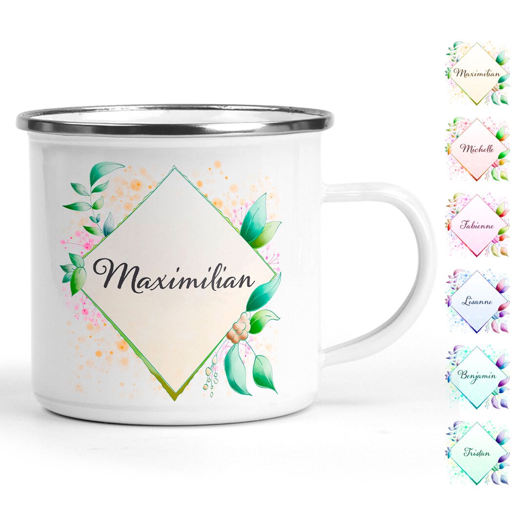 Personalized Enamel Mug Name and Flower Wreath Name Mug With - Etsy