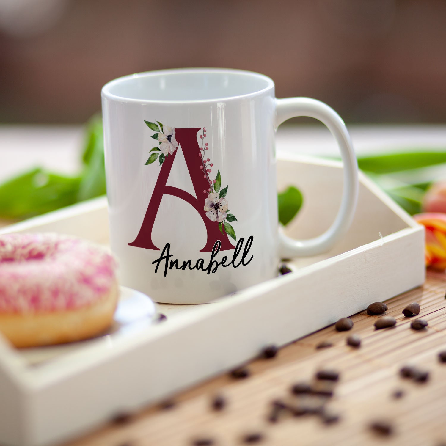 Name cup personalized coffee cup name floral letter letter cup | Etsy