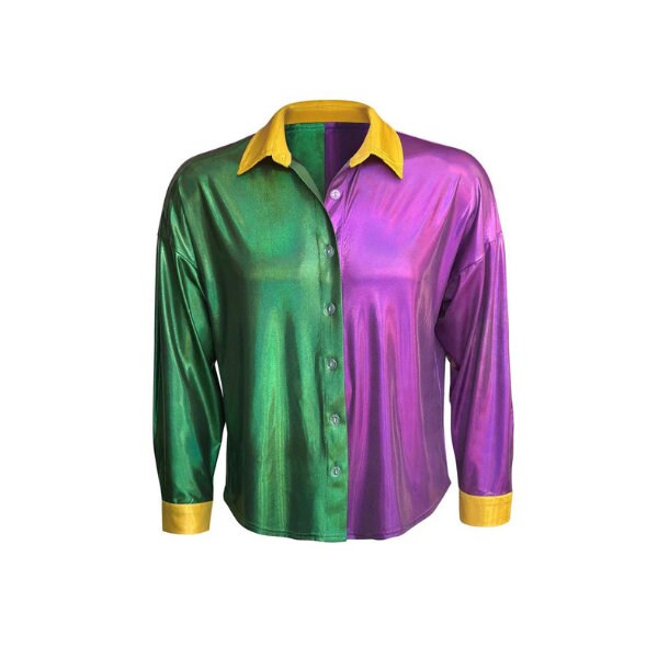 Mardi Gas Metallic Button up Shirt | Mardi Gras Shirt | Metallic Shirt ...