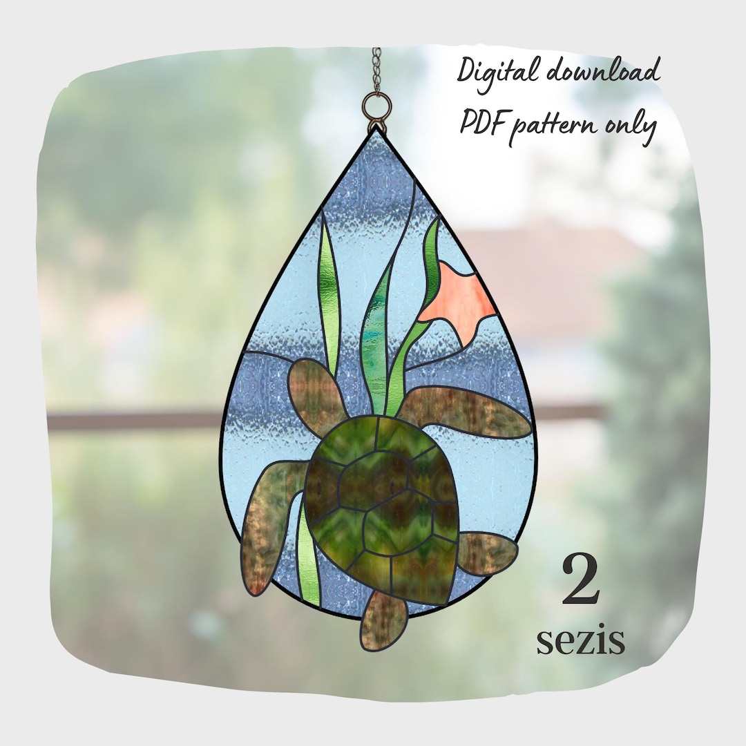 Turtle Teardrop Stained Glass Pattern, Digital Download, DIY Suncatcher ...