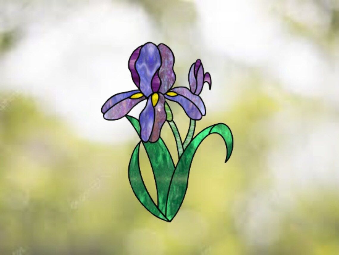 Iris Stained Glass Pattern Digital Download Suncatcher Flower - Etsy
