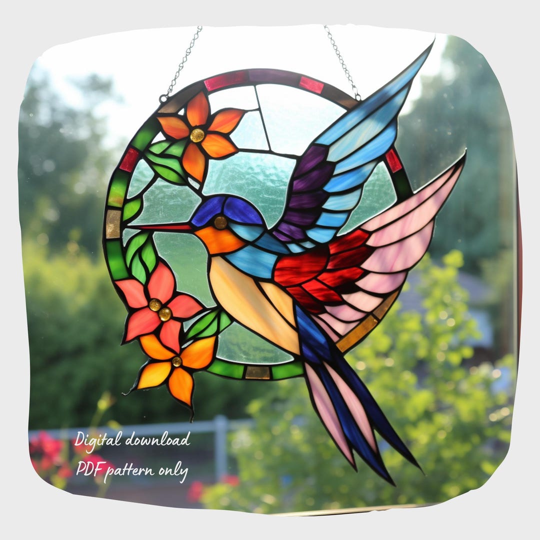 Hummingbird Stained Glass Pattern, Bird Stained Glass Pattern, Digital ...