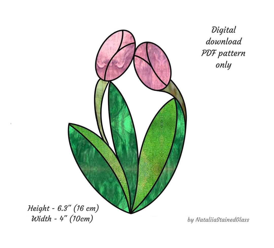 Tulip Stained Glass Pattern, Flower Stained Glass Pattern, Digital ...