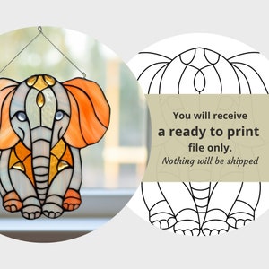 Elephant Stained Glass Pattern, Stained Glass Animal Pattern, Digital ...