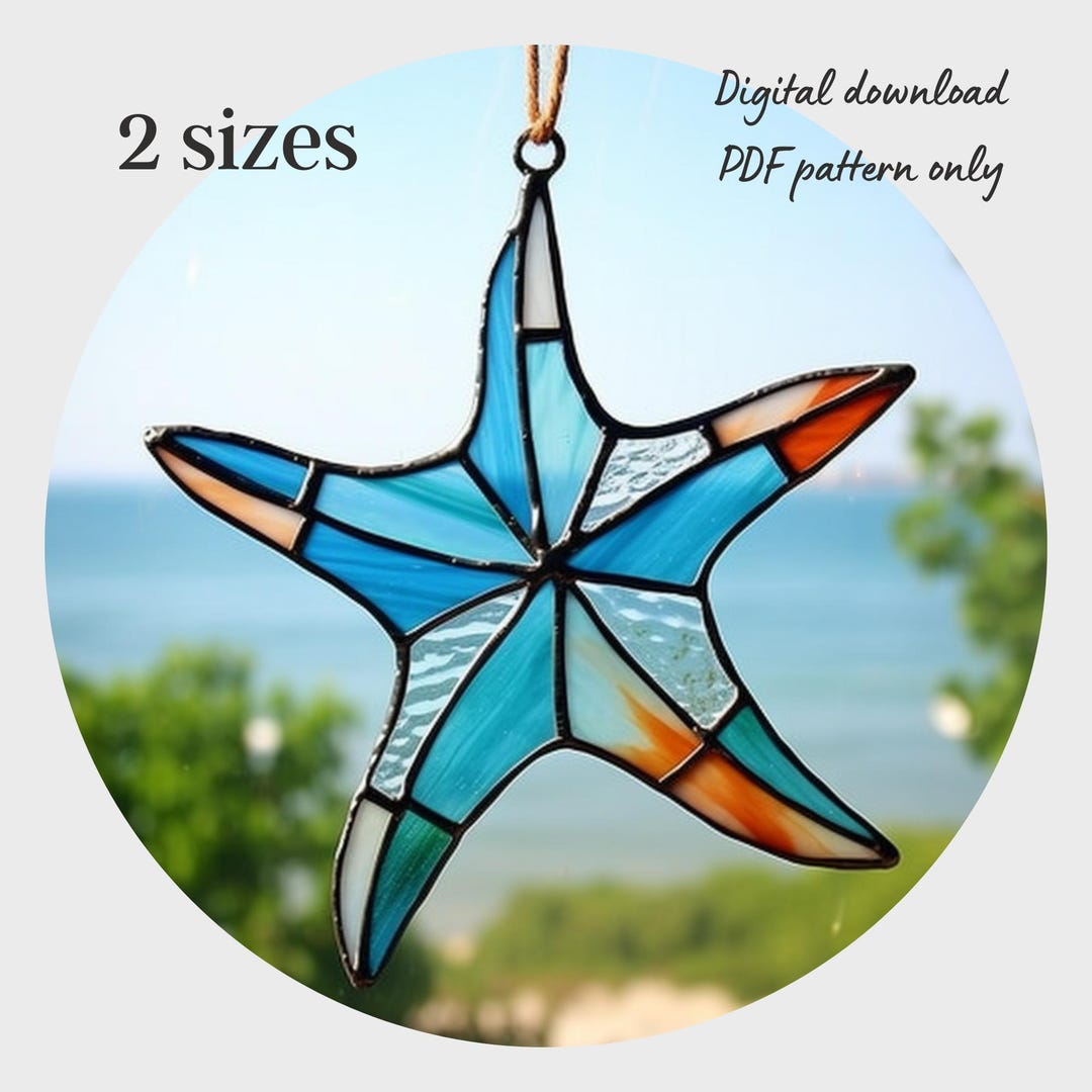 Stained Glass Pattern Sea Starfish Ocean Stained Glass Pattern Digital ...
