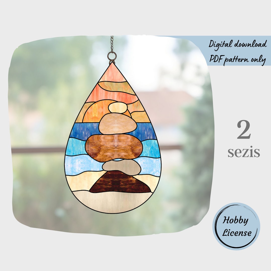 Sunset Stained Glass Pattern, Zen Stained Glass Pattern, Digital ...