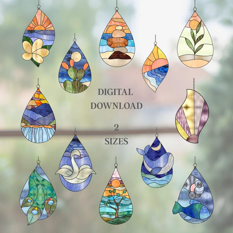 Teardrop Stained Glass Bundle Pattern, Digital Download, DIY Suncatcher ...