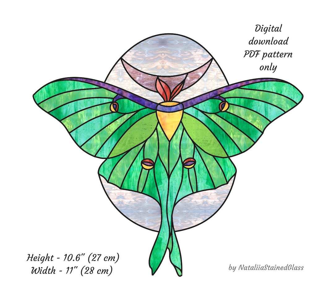 Luna Moth Stained Glass Pattern Digital Download DIY Stained Glass Home ...