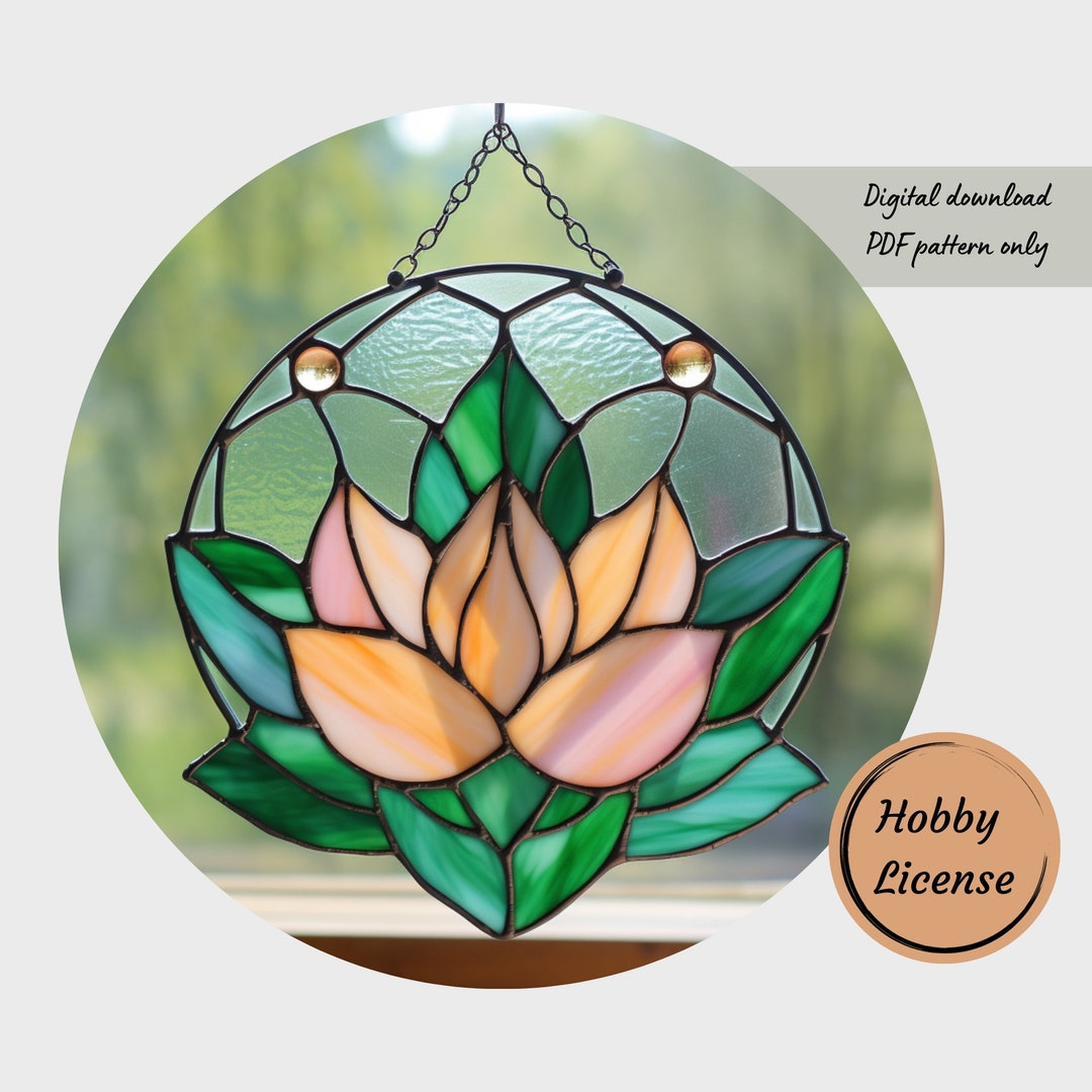 Stained Glass Pattern Lotus Digital Download Pattern Flower DIY ...