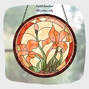Lily Stained Glass Pattern, Flower Stained Glass Pattern, Digital ...
