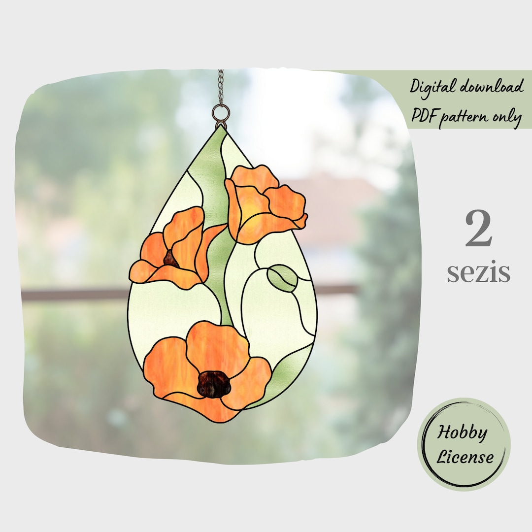 California Poppy Stained Glass Pattern, Flower Stained Glass Pattern ...