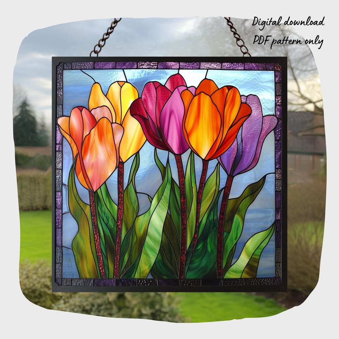 Tulip Stained Glass Pattern, Flower Stained Glass Pattern, Digital ...
