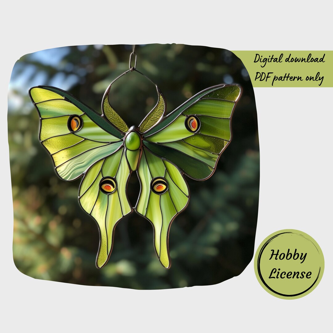 Luna Moth Stained Glass Pattern Butterfly Stained Glass Pattern Digital ...