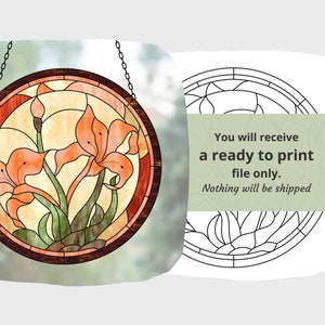 Lily Stained Glass Pattern, Flower Stained Glass Pattern, Digital ...