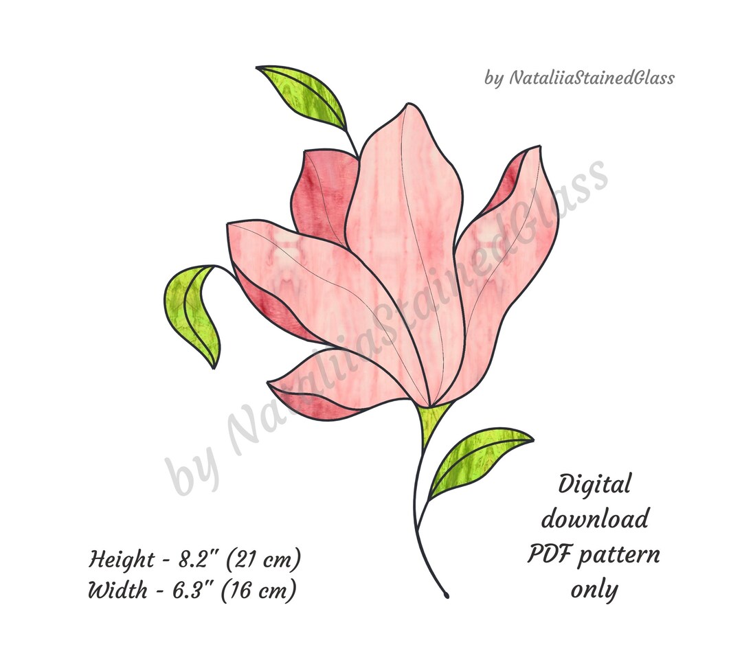 Magnolia Stained Glass Pattern, Flower Stained Glass Pattern, Digital ...