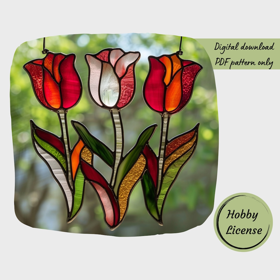 Tulips Stained Glass Pattern Flower Stained Glass Pattern Digital ...