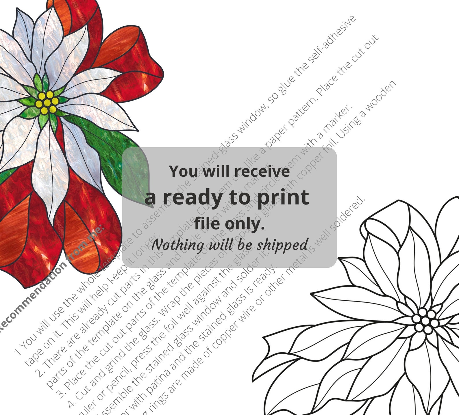 Christmas Stained Glass Pattern Poinsettia Flower Suncatcher - Etsy