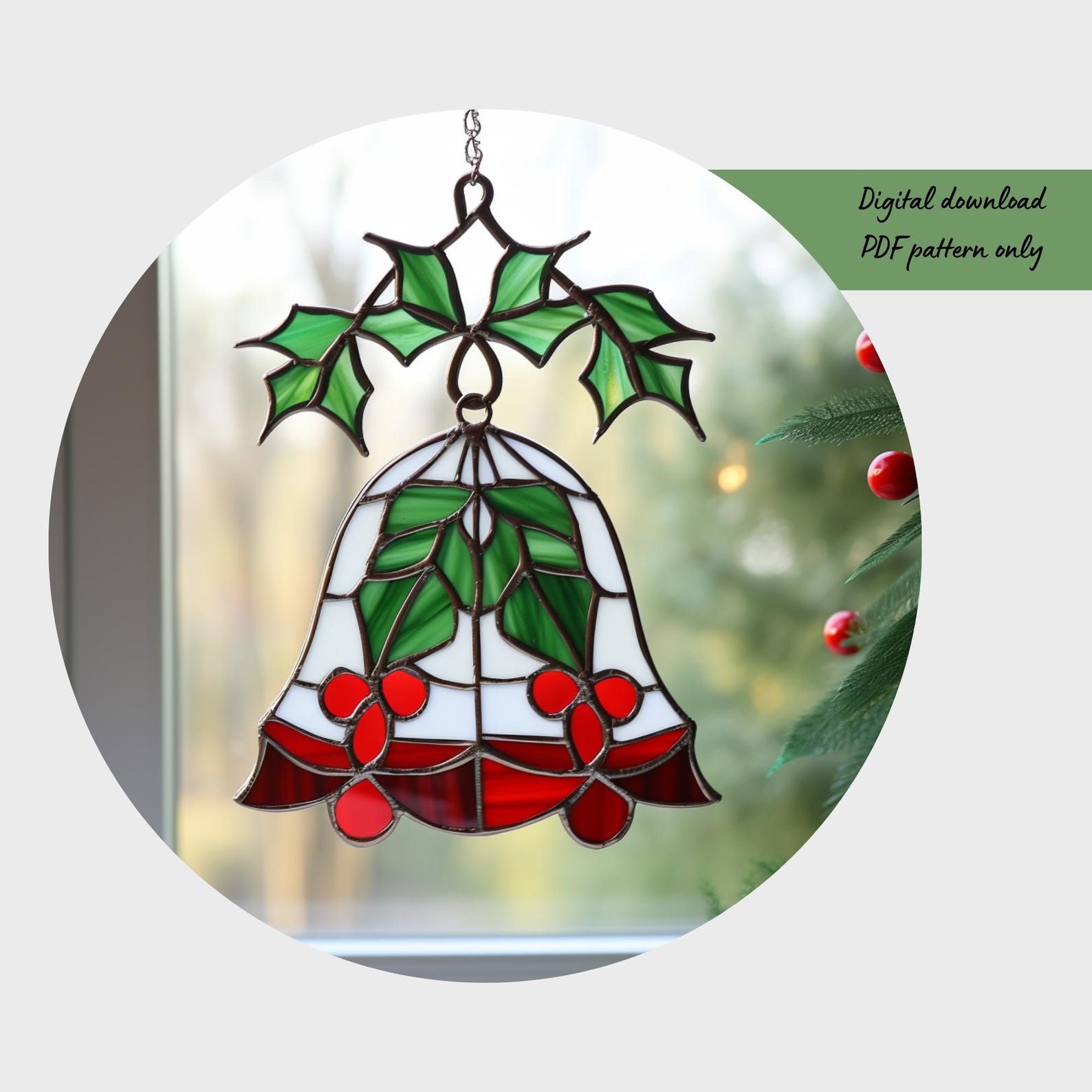 Christmas Bell Stained Glass Pattern, Digital Download, DIY Suncatcher ...