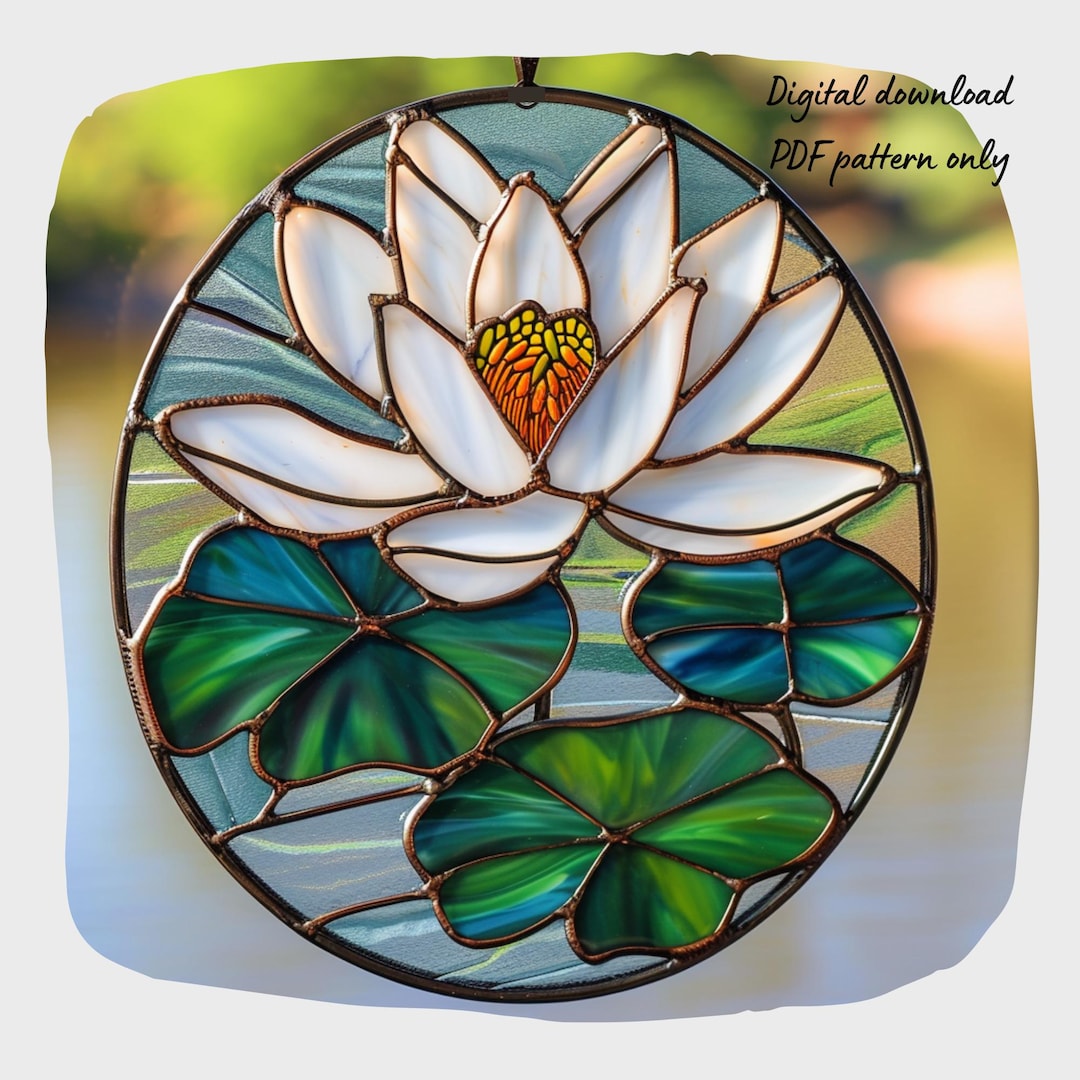 Lotus Stained Glass Pattern Water Lily Stained Glass Pattern Digital ...