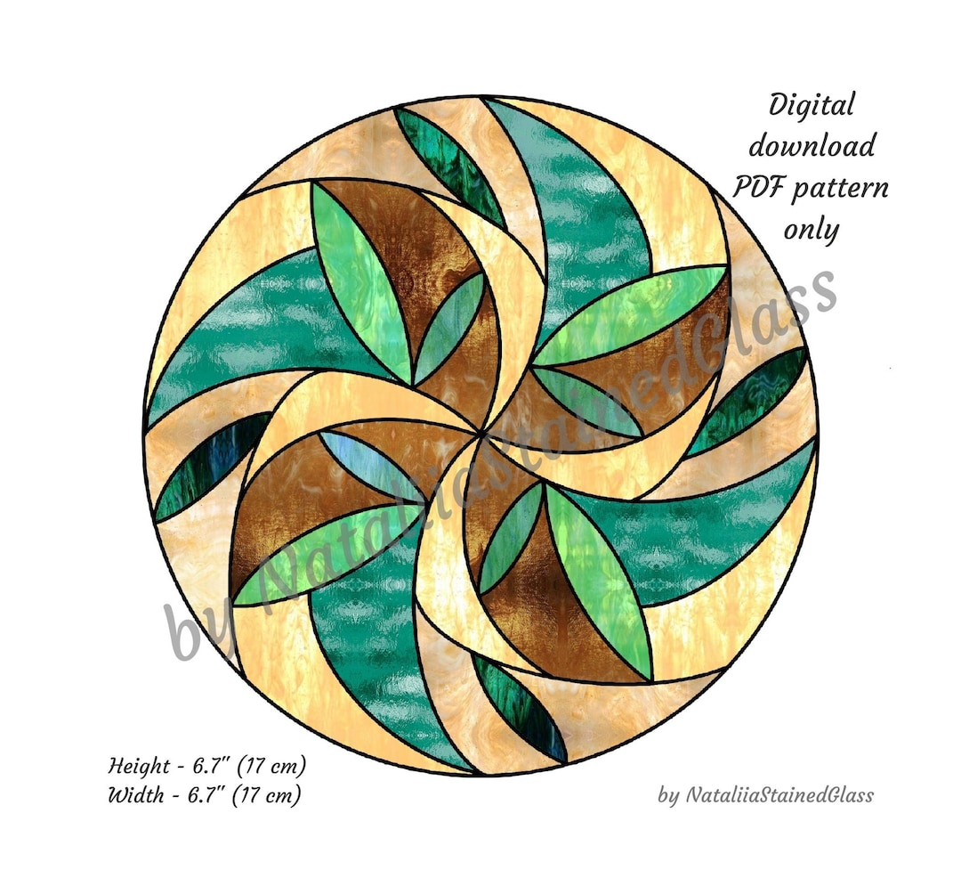 Geometric Mandala Stained Glass Pattern Digital Download PDF Leaves ...