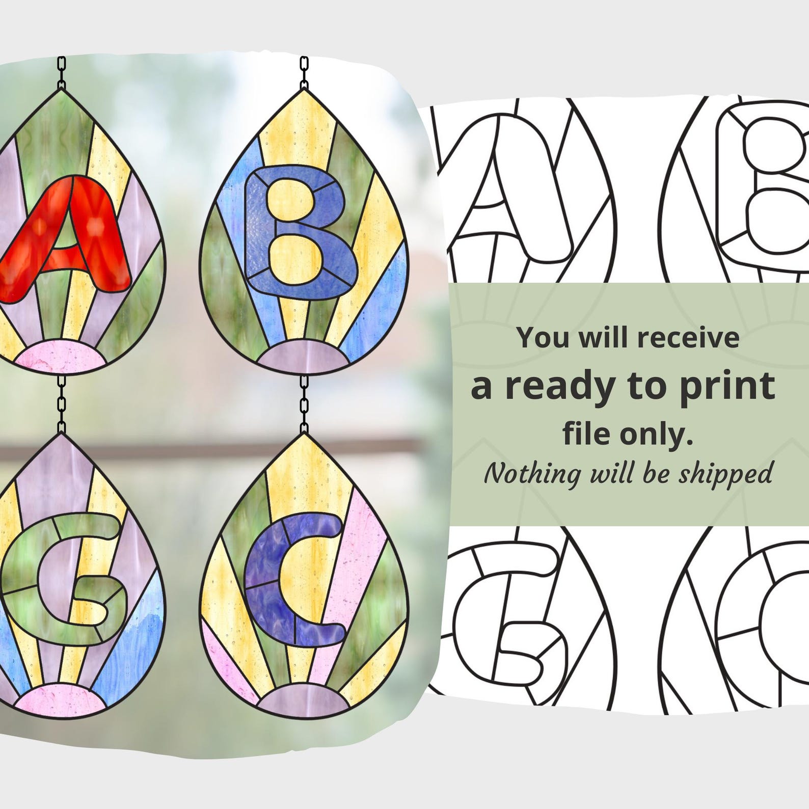 Initial Letter Teardrop Stained Glass Pattern, Digital Download, DIY ...
