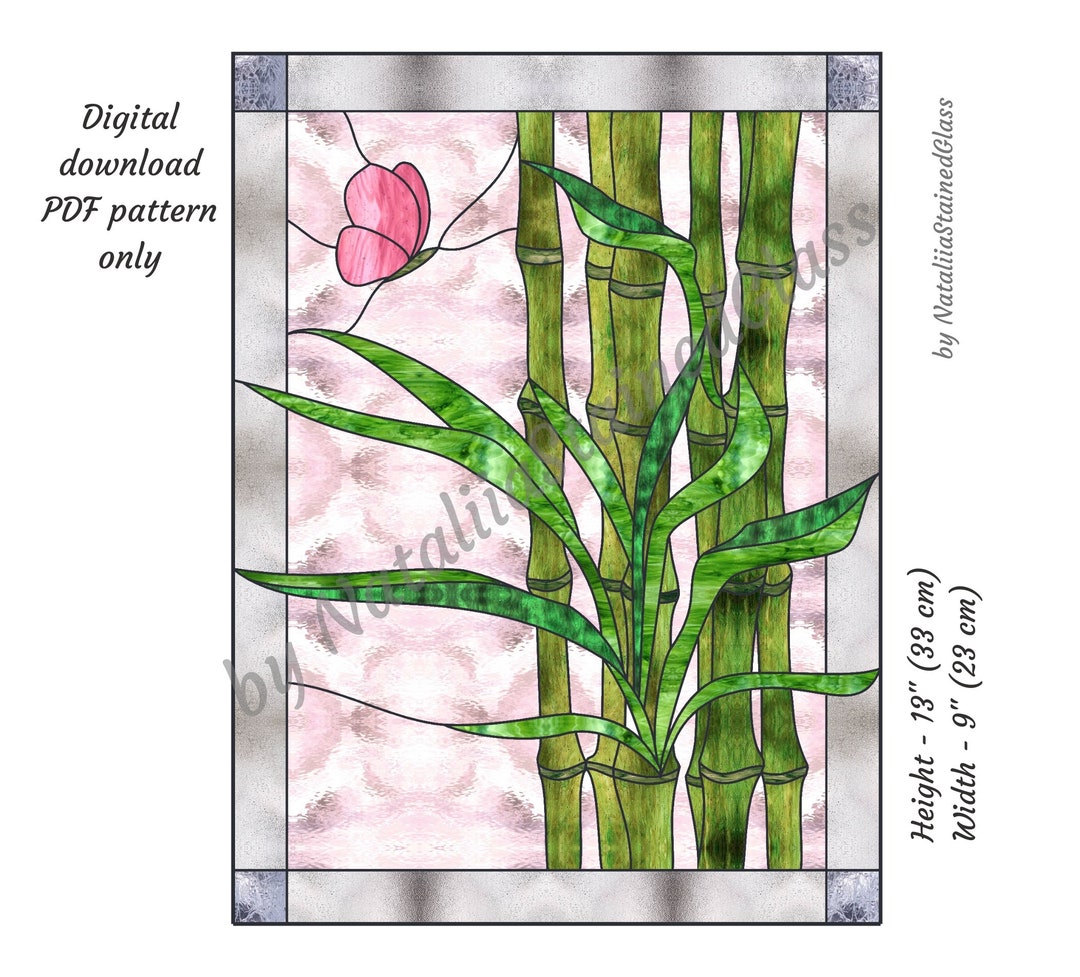 Bamboo Stained Glass Pattern, Butterfly Stained Glass Pattern, Digital ...