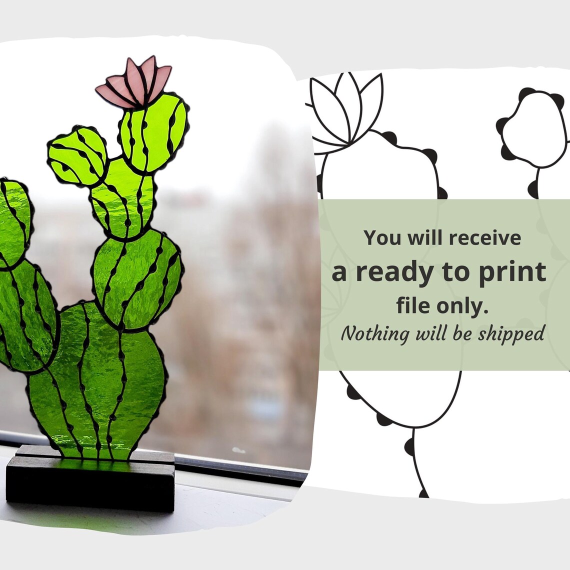 Cactus Stained Glass Pattern, Digital Download, DIY Suncatcher Home ...