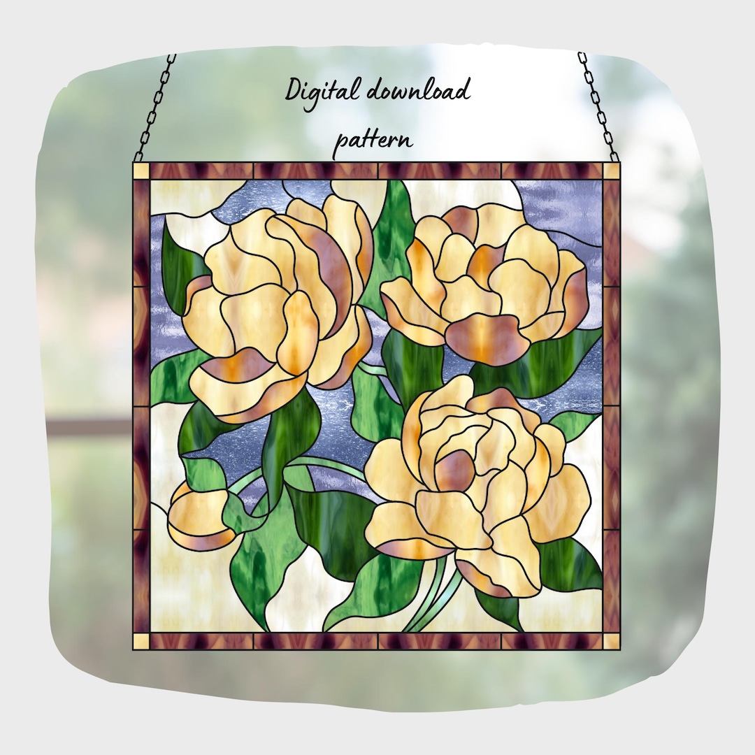 Peony Flower Stained Glass Pattern, Digital Download, DIY Suncatcher ...