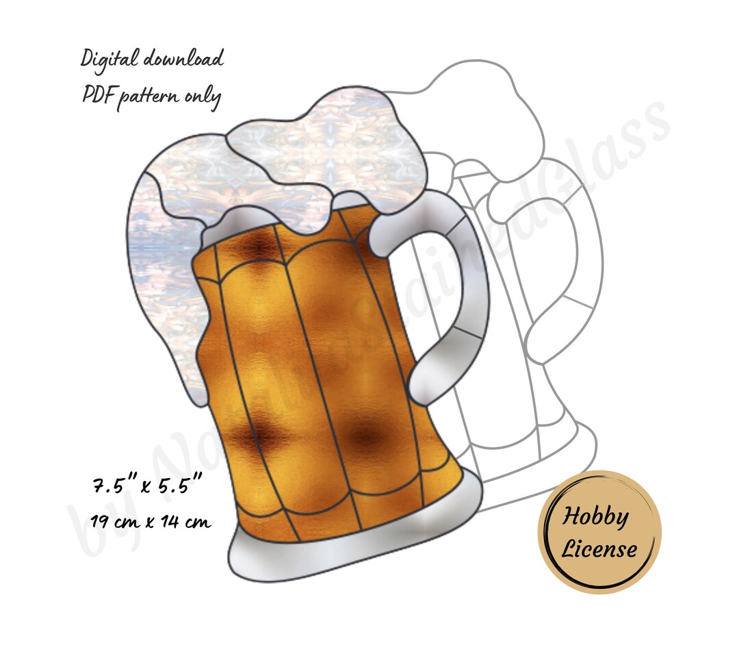 Beer Mug Stained Glass Pattern Digital Download Pattern Diy Suncatcher Home Decor Beer Lover