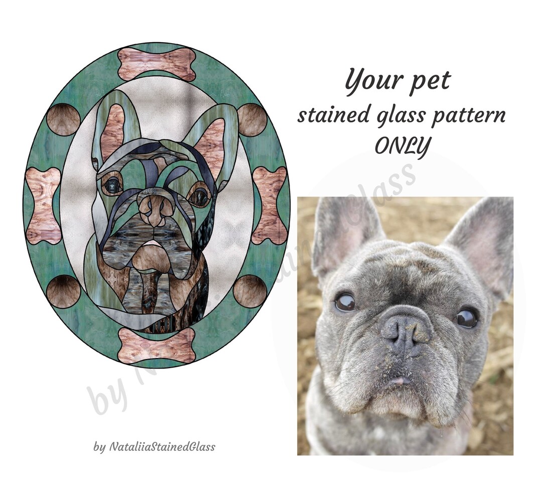 Dog Portrait Stained Glass Pattern, French Bulldog Stained Glass ...