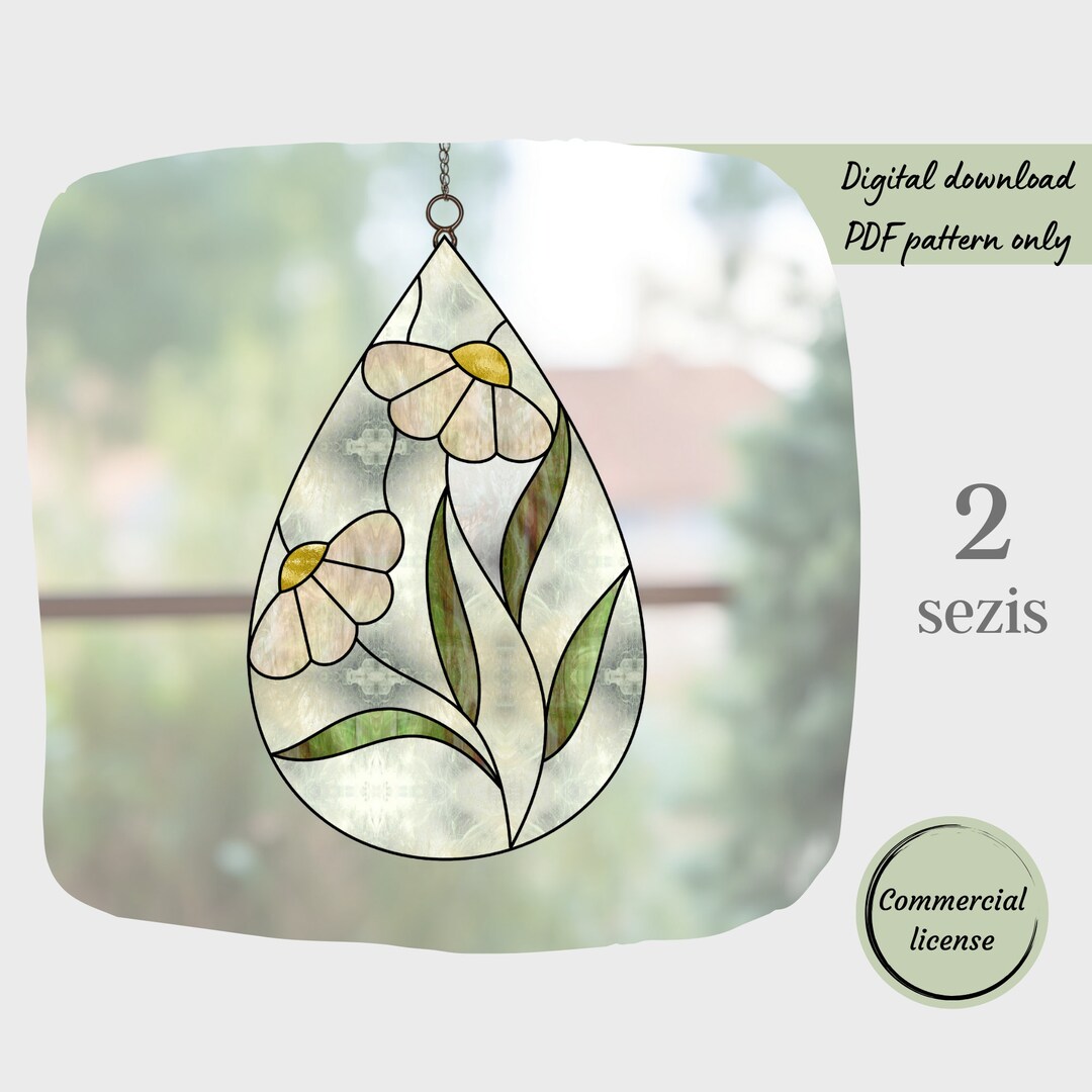 Daisy Stained Glass Pattern, Flower Stained Glass Pattern, Digital ...