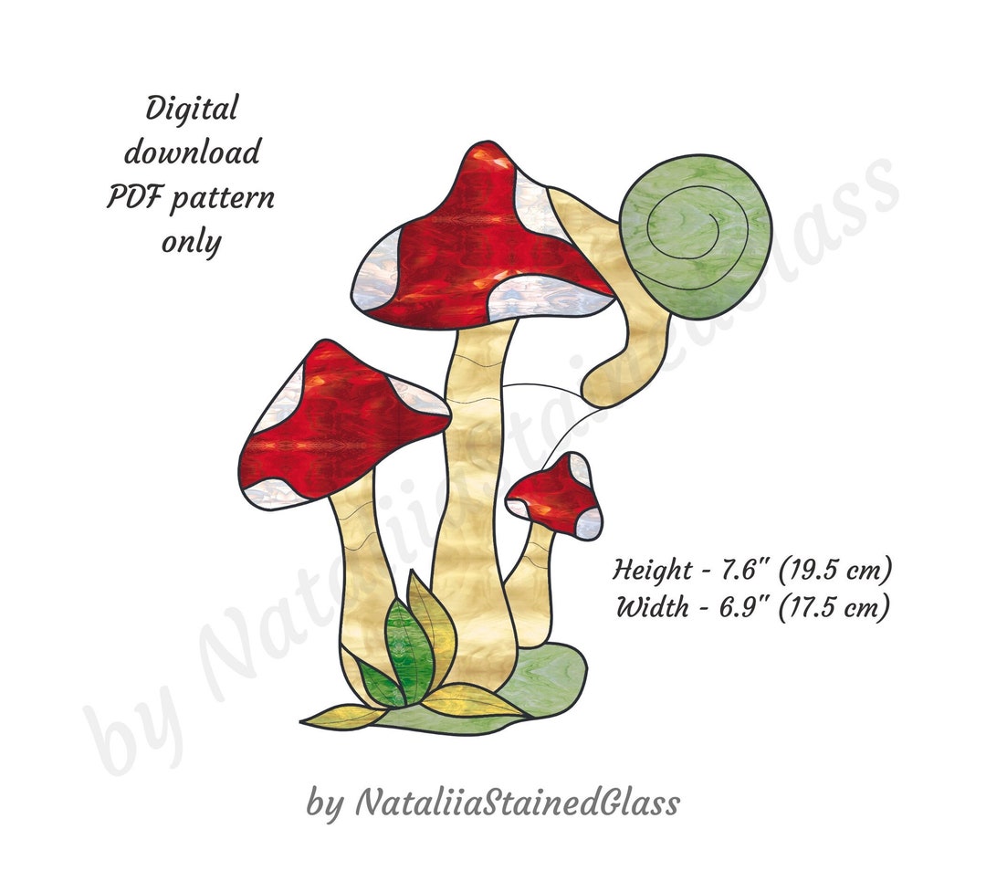 Mushrooms Stained Glass Pattern, Digital Download, Snail DIY Suncatcher ...