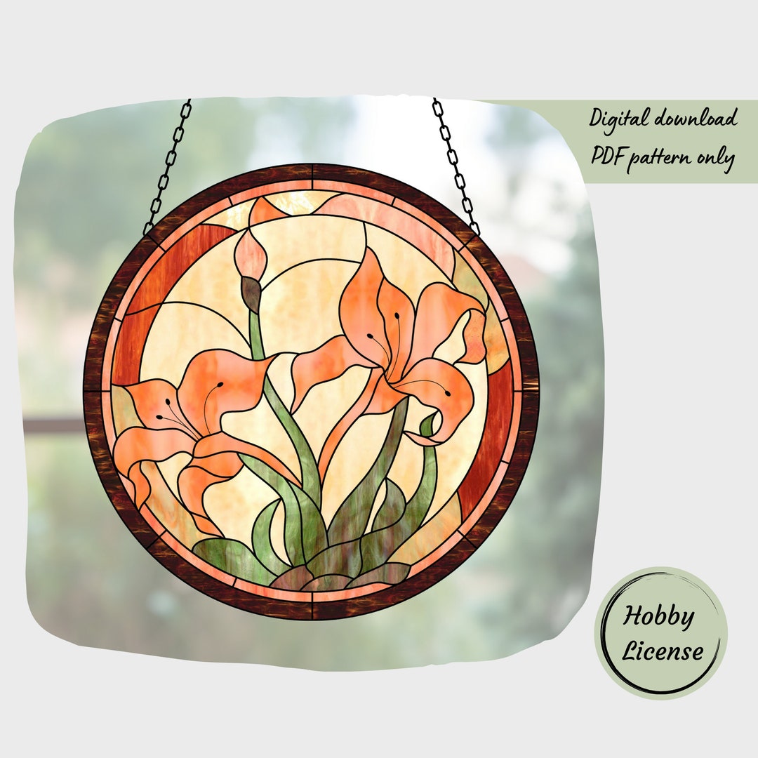 Lily Stained Glass Pattern, Flower Stained Glass Pattern, Digital ...