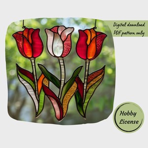 Tulip Stained Glass Pattern, Flower Stained Glass Pattern, Digital ...