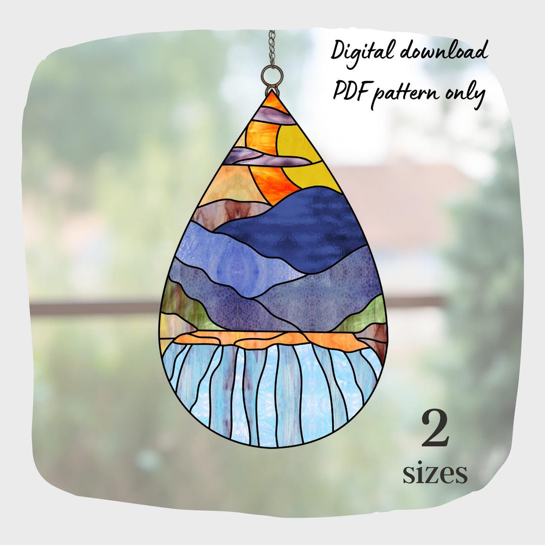 Waterfall Stained Glass Pattern, Mountains Stained Glass Pattern ...