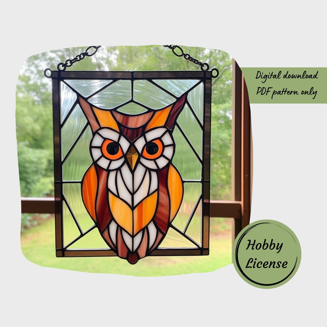 Owl Stained Glass Pattern Bird DIY Suncatcher Digital Download Pattern ...