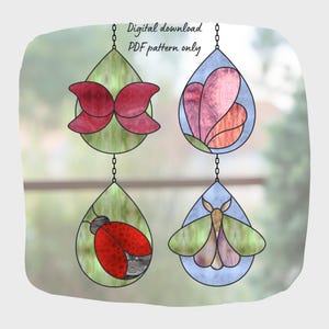 Butterfly Ladybug Small Teardrop Set Stained Glass Pattern of 4 ...