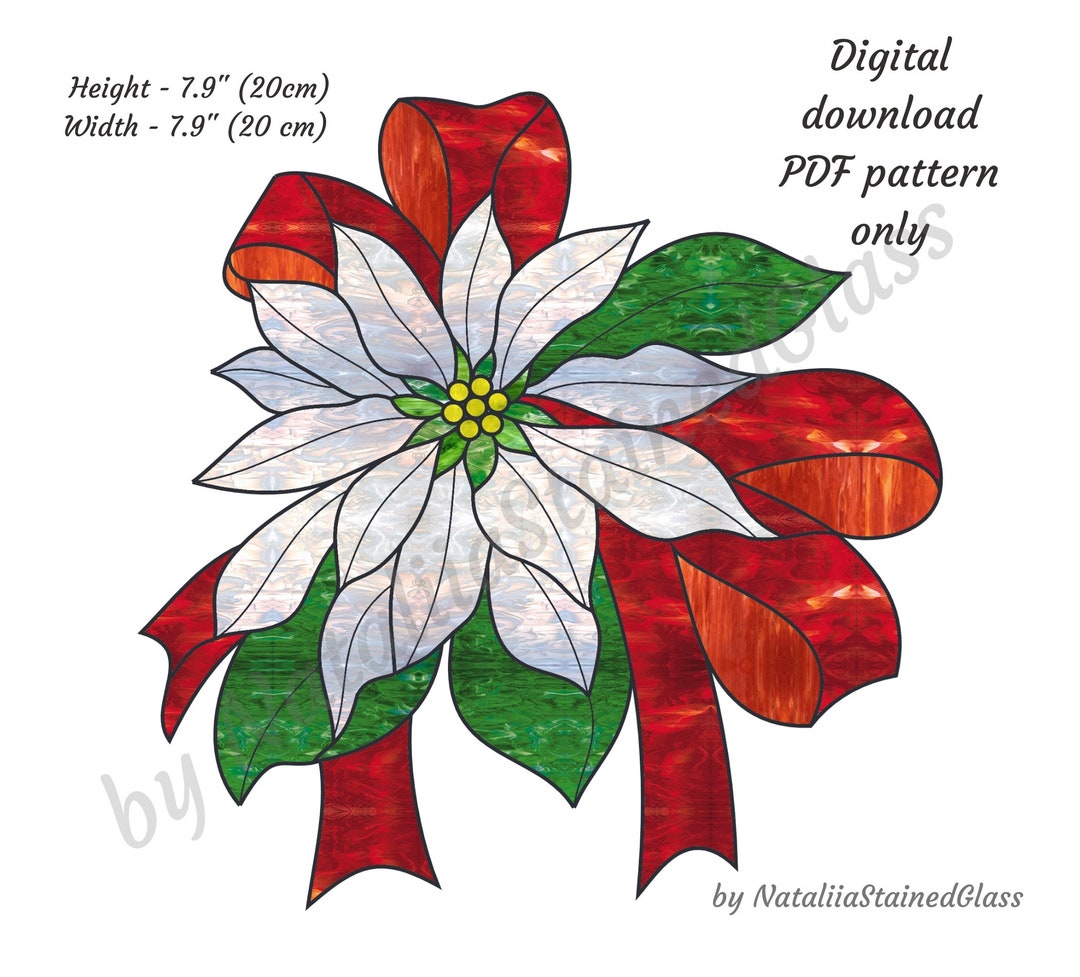 Christmas Stained Glass Pattern Poinsettia Flower Suncatcher Window ...