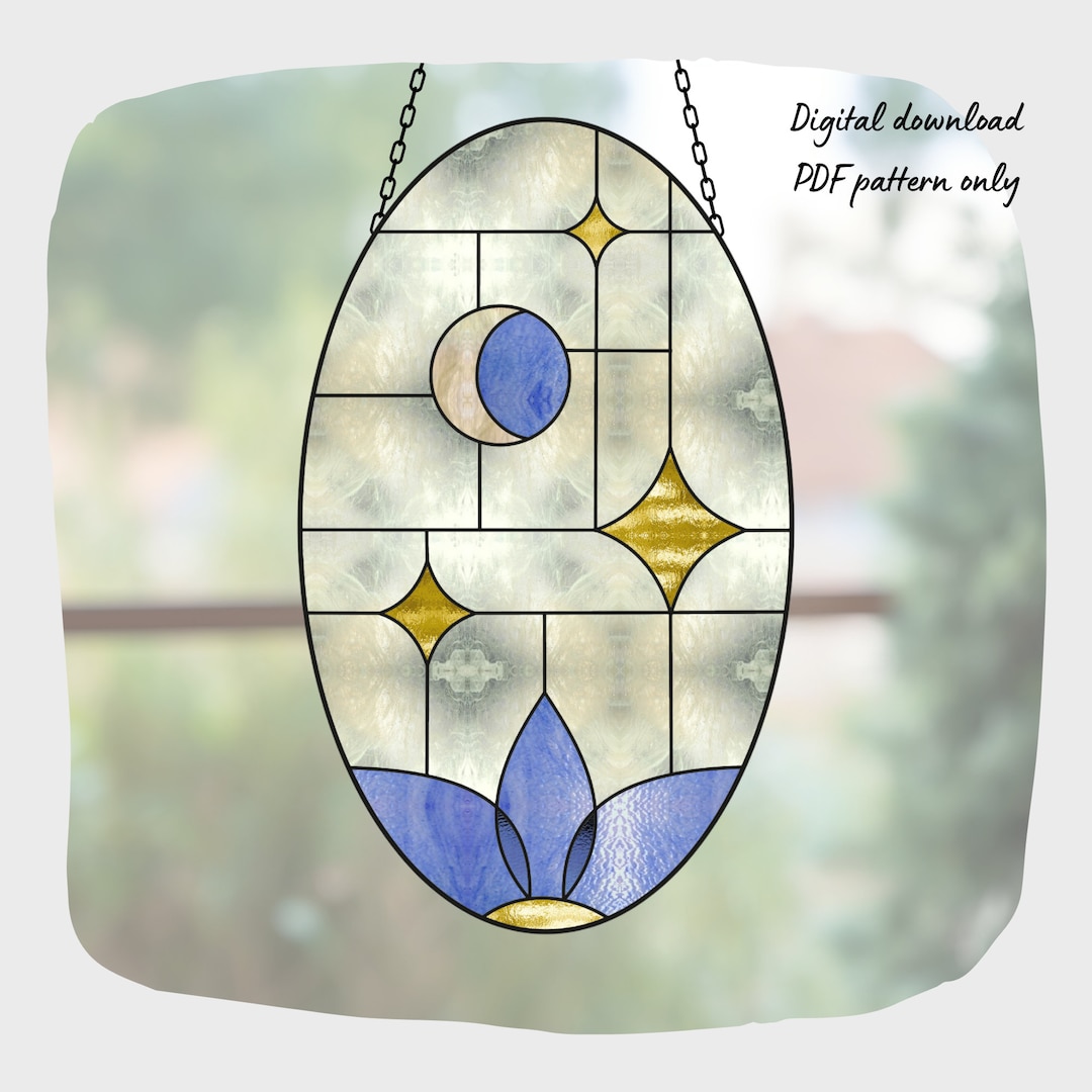 Celestial Stained Glass Pattern, Moon Stained Glass Pattern, Digital ...