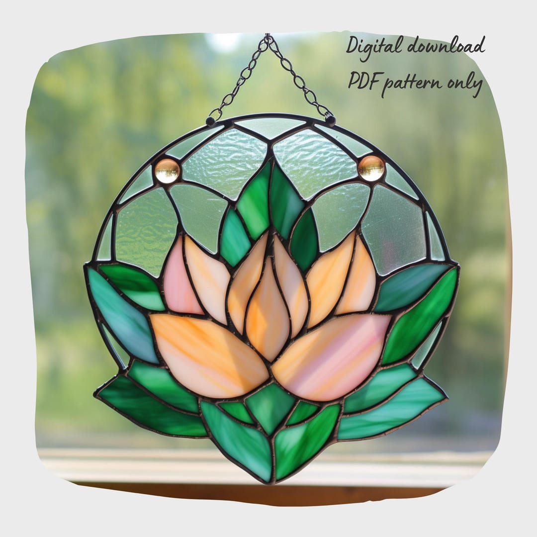 Stained Glass Pattern Lotus Digital Download Pattern Flower DIY ...