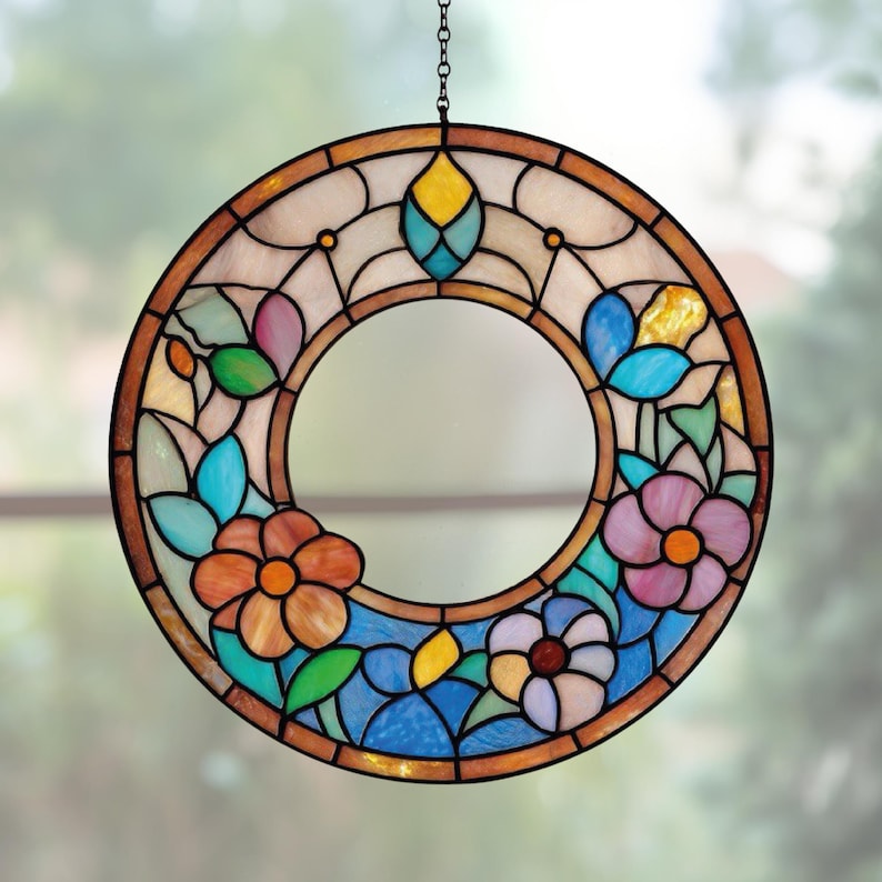Flower Wreath Stained Glass Pattern, Digital Download, DIY Suncatcher ...