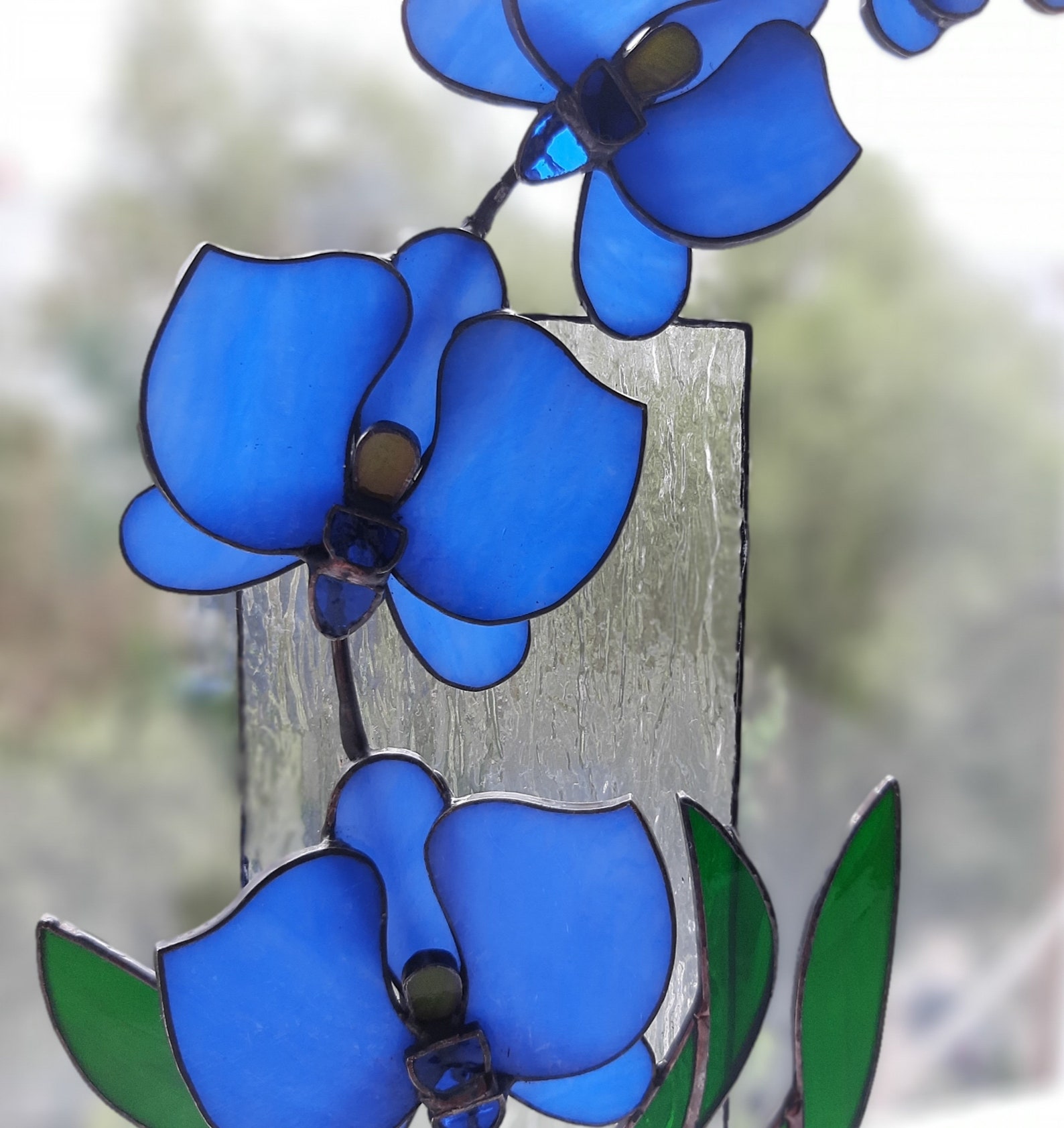 Blue Orchid Stained Glass 3d Stained Glass Suncatcher Flower Etsy