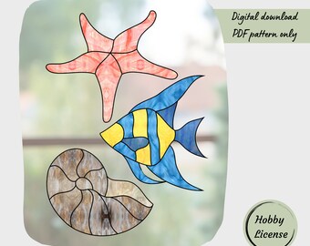 Fish Stained Glass Pattern Sea Animal Stained Glass Pattern Digital ...