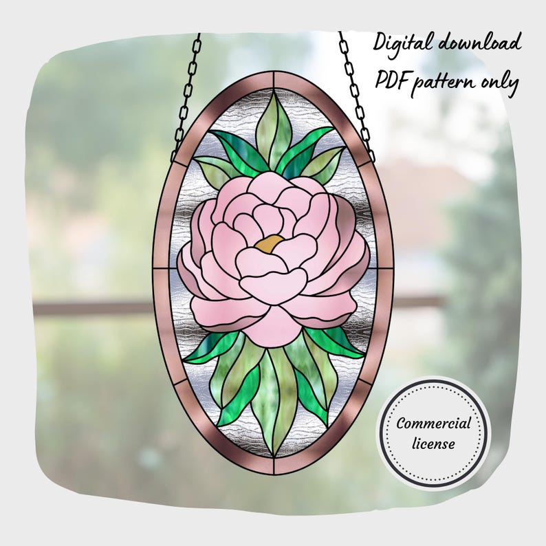Peony Flower Stained Glass Pattern, Commercial License, Digital ...
