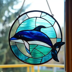 Dolphin Stained Glass Pattern, Digital Download, DIY Suncatcher Home ...