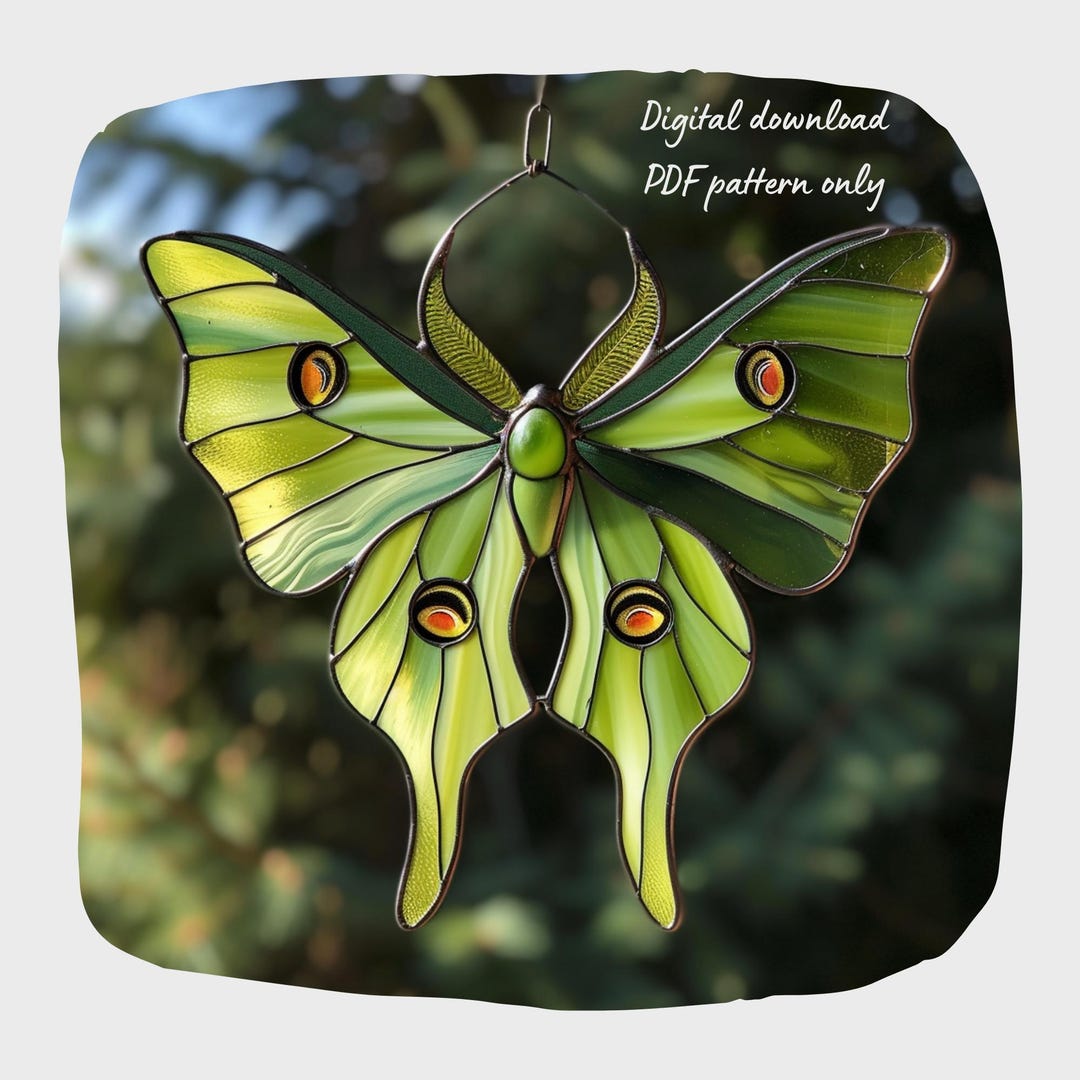 Luna Moth Stained Glass Pattern Butterfly Stained Glass Pattern Digital ...