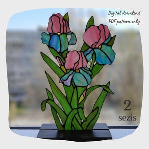 Iris Stained Glass Pattern, Flower Stained Glass Pattern, Digital ...