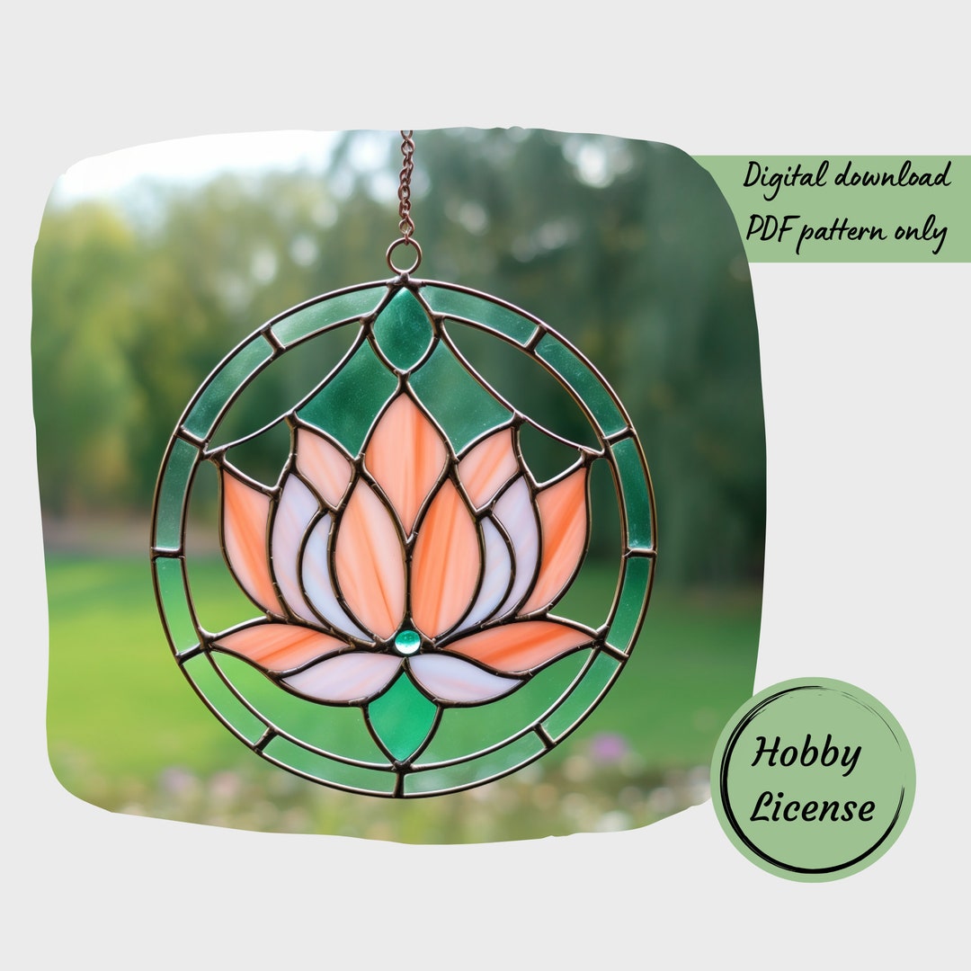 Stained Glass Lotus Pattern Flower Stained Glass Pattern Digital ...